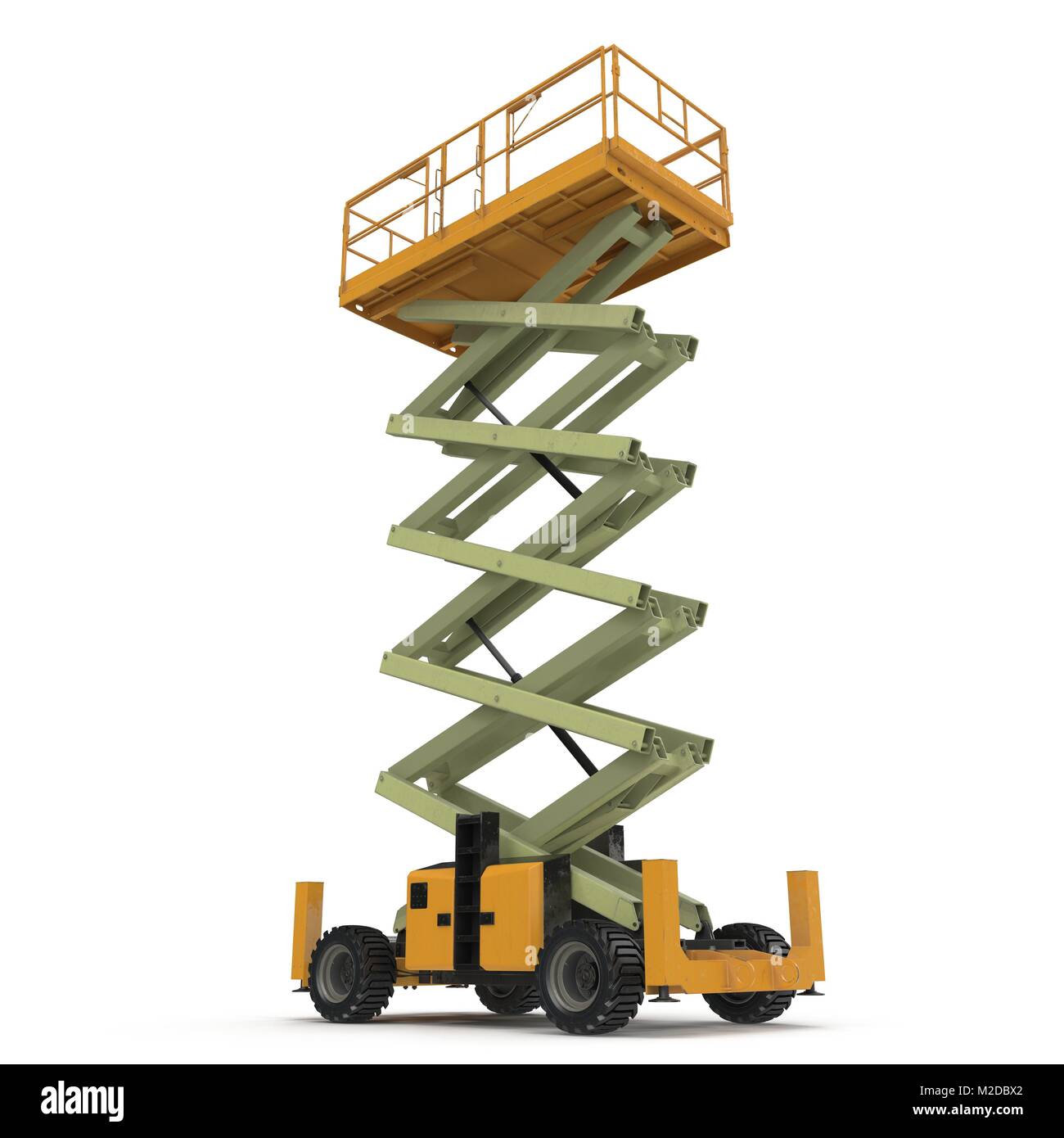 Engine Powered Scissor Lift on white. 3D illustration Stock Photo - Alamy