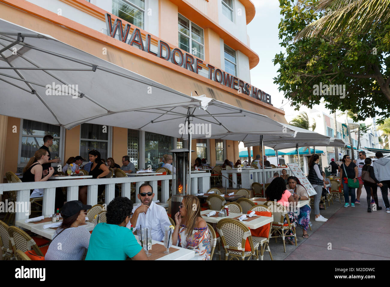 Sidewalk street scene restaurant terrace, South Beach, Miami, Florida ...