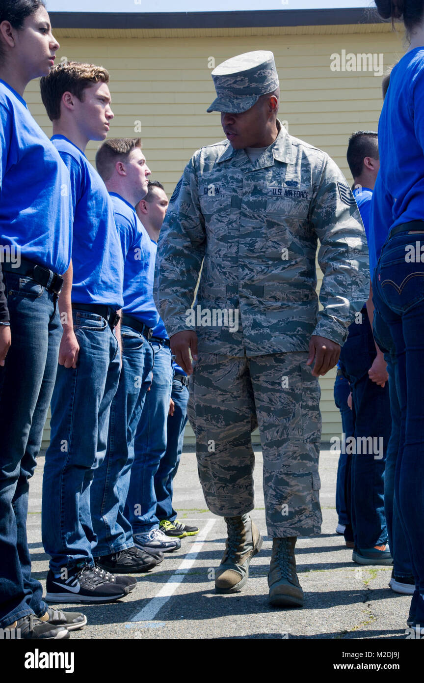 Tech. Sgt. Marc Gayden, Beale Honor Guard team lead, evaluates trainees ...