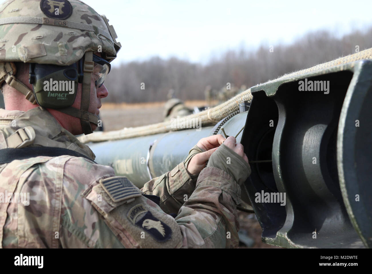 A soldier from 3rd Battalion, 320th Field Artillery Regiment, 101st Airborne Division Artillery ...