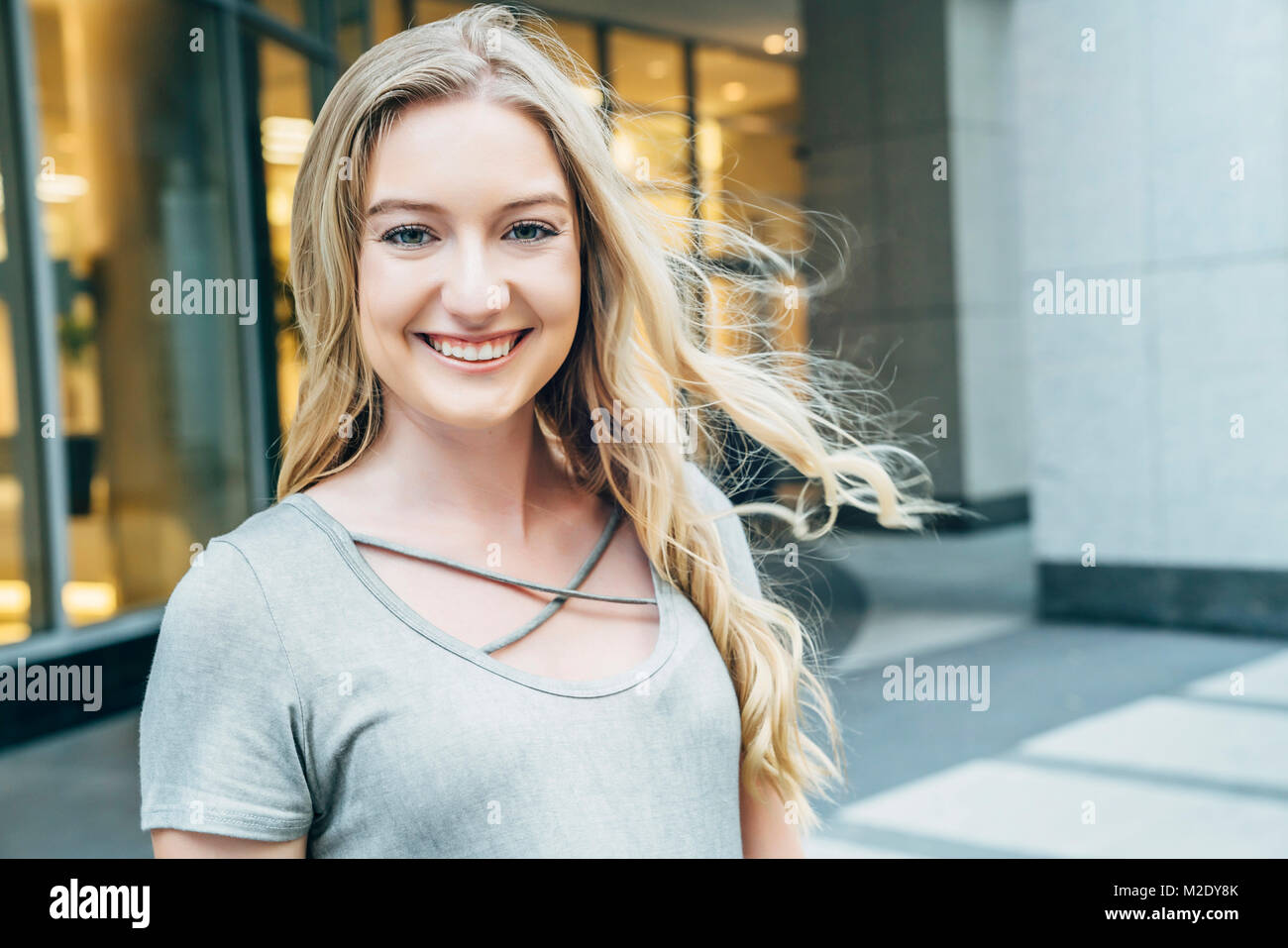 Wind blowing long blonde hair hi-res stock photography and images - Alamy