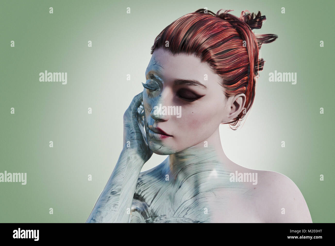 Woman with partially green skin Stock Photo - Alamy