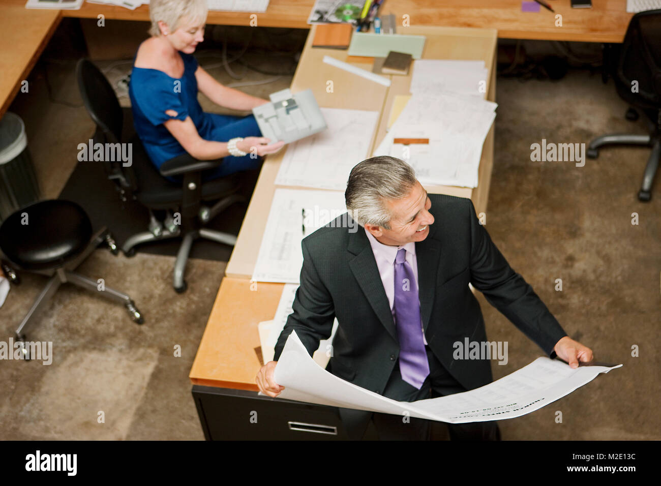 High angle view of architects working in office Stock Photo - Alamy