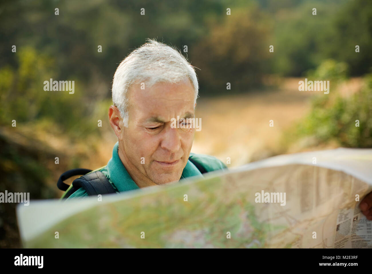 Caucasian man reading map Stock Photo - Alamy