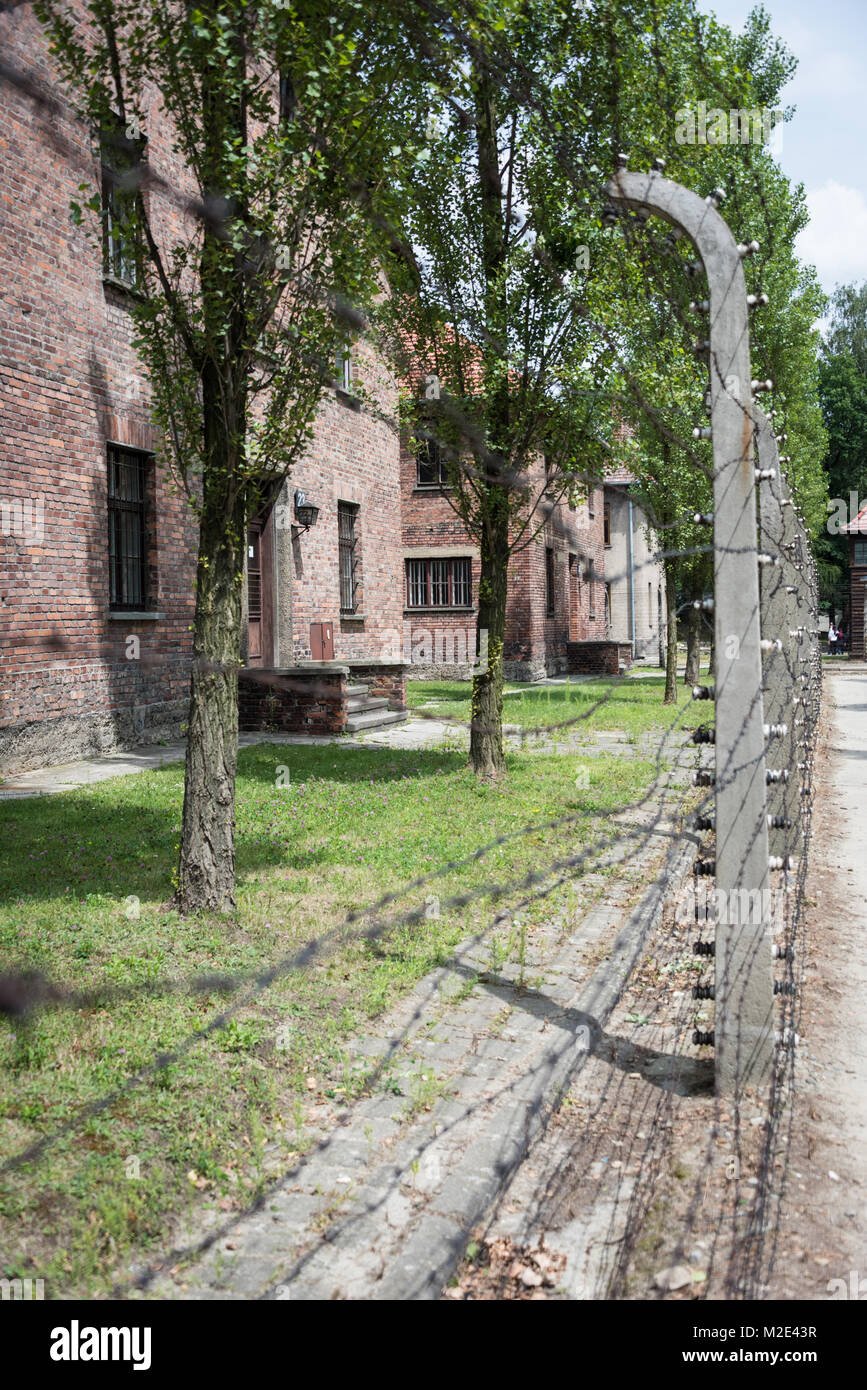 Barbed Wire Fence and Prisoner Blocks, Auschwitz Concentration Camp ...