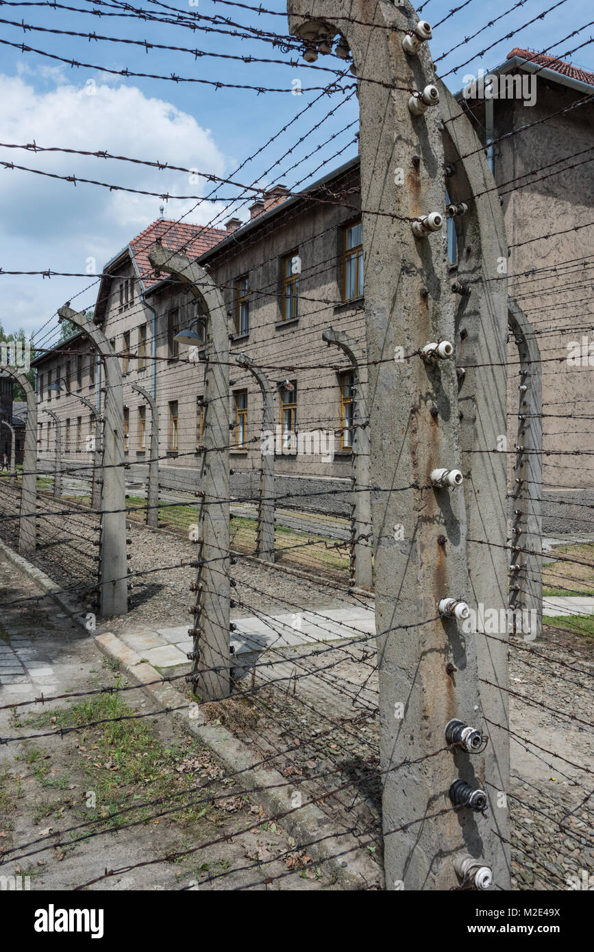 Barbed Wire Fence and Prisoner Blocks, Auschwitz Concentration Camp ...