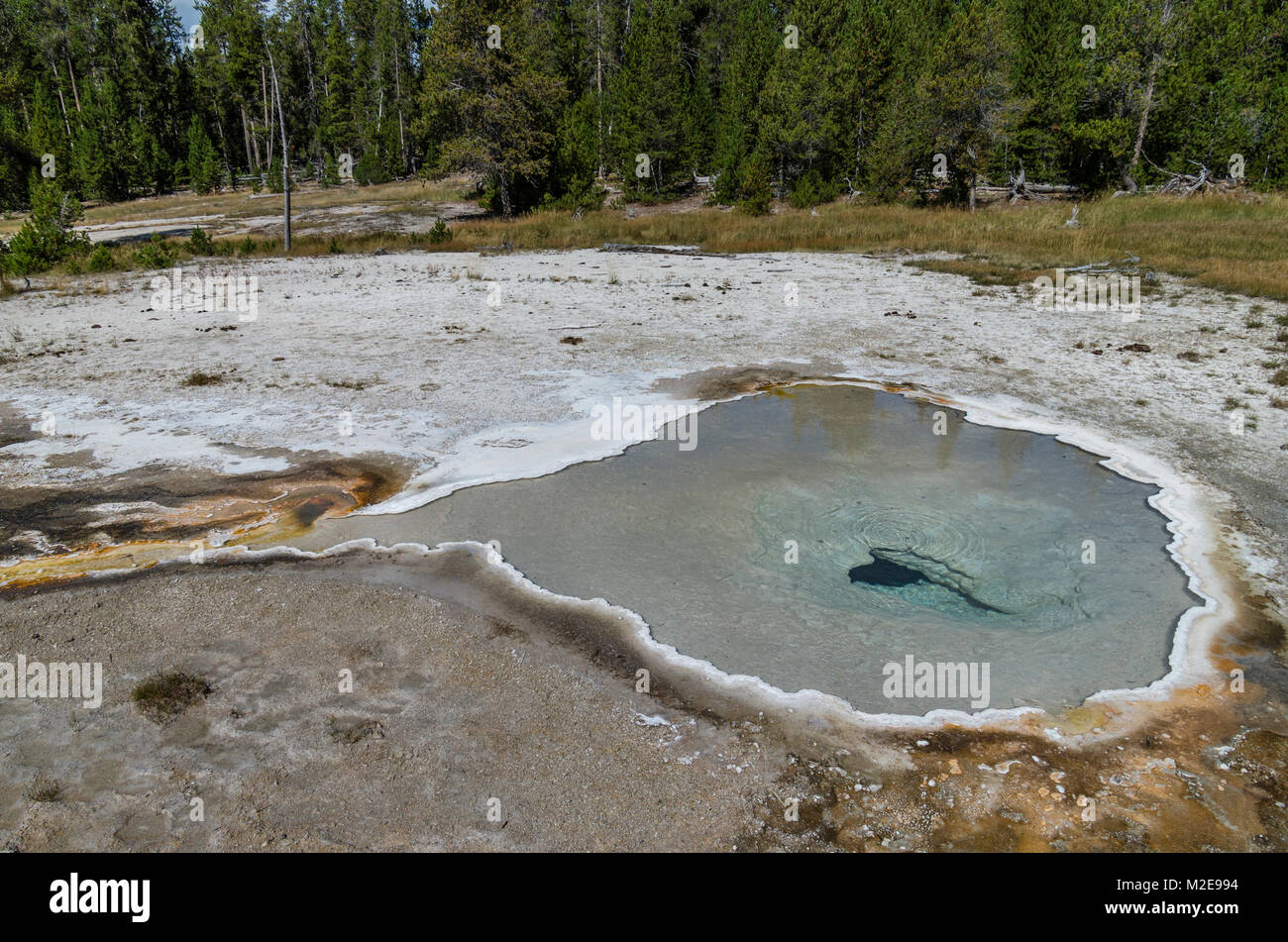 Hot water flows away from a pool in the Upper Geyser Basin. Yellowstone ...