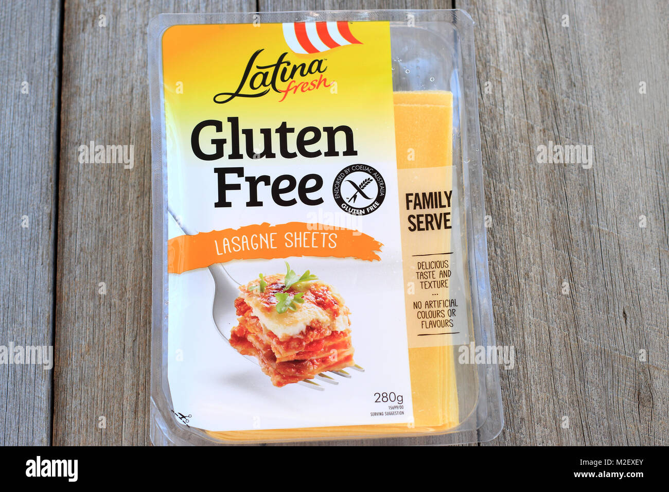 Latina Fresh Gluten Free Lasagna Sheets isolated against wooden ...