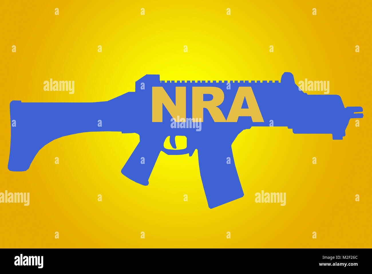NRA sign concept illustration with blue rifle figure on yellow ...