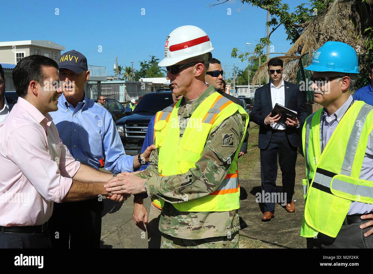 Col. Jason Kirk, Task Force Power Restoration Commander, greets Gov ...