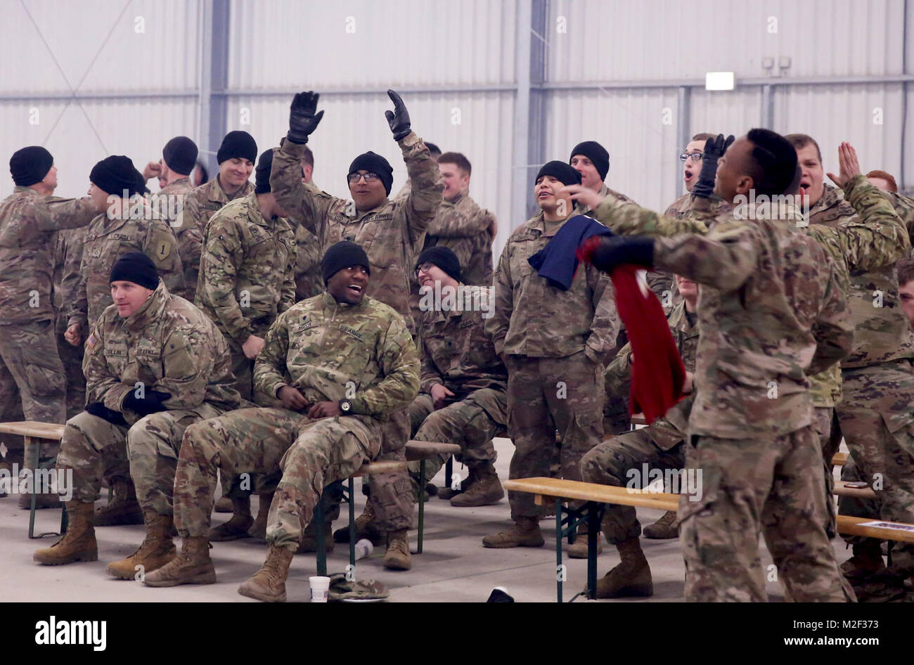 U.S. Army Soldiers cheer for the 52nd Super Bowl Celebration during the ...