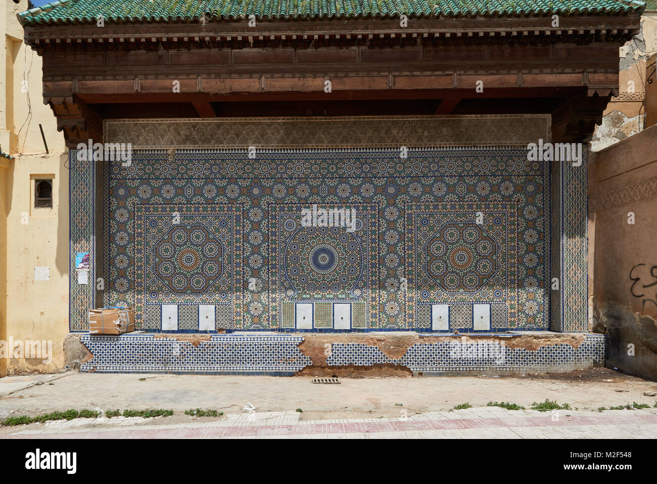 tile pattern of fountain outside Dar Jamai Museum, Meknes, Morocco ...
