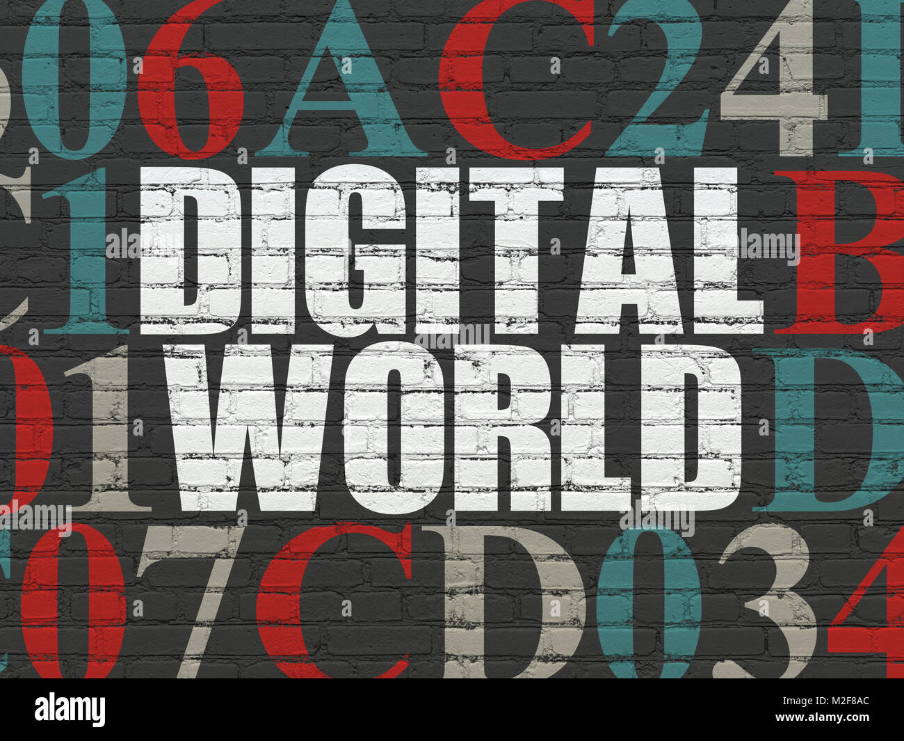Data concept: Digital World on wall background Stock Photo - Alamy