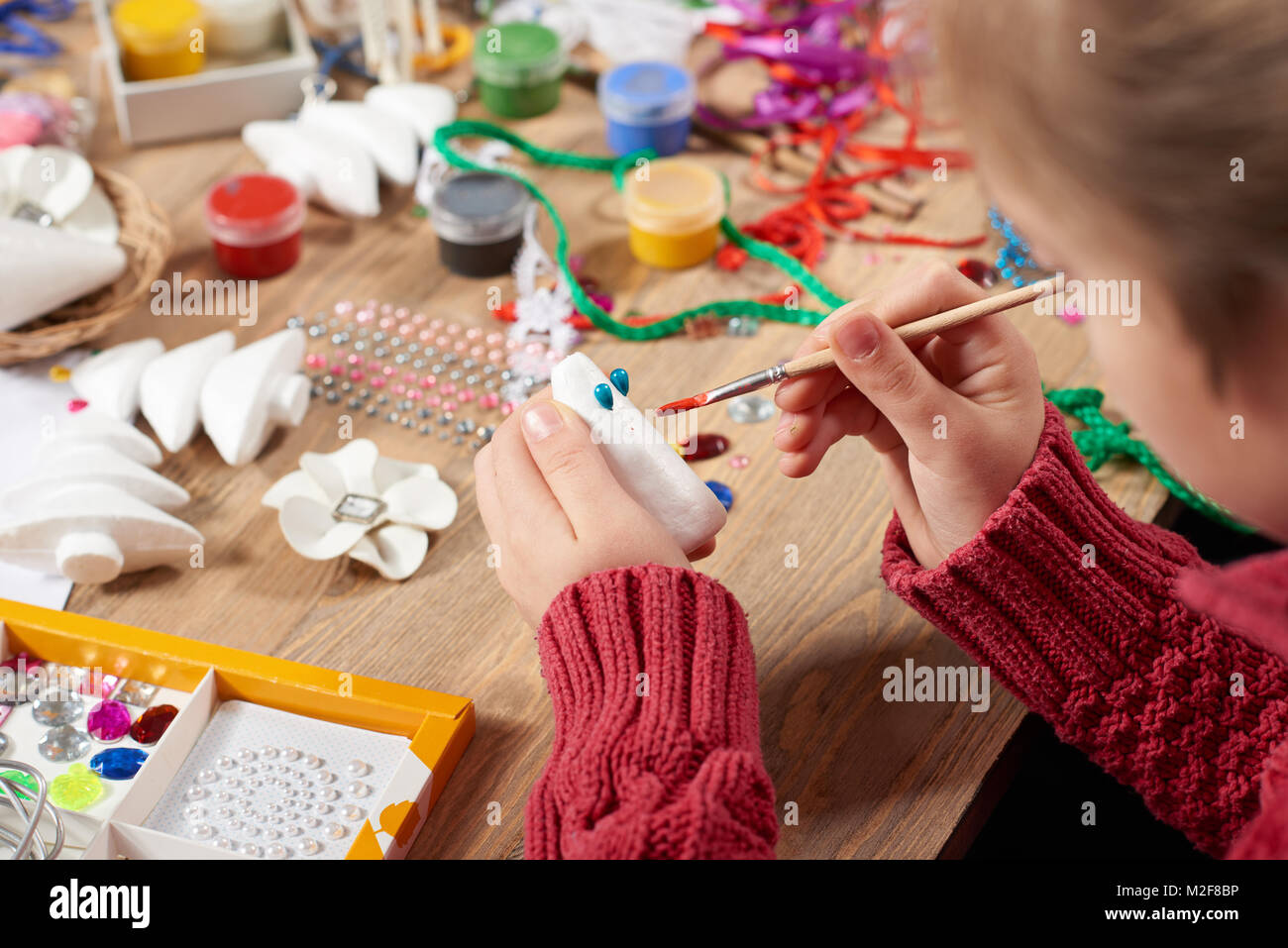 Child make crafts and toys, handmade concept. Artwork workplace with ...