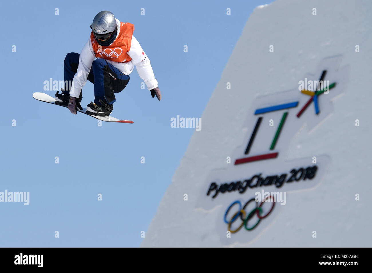 Pyeongchang, Korea. 07th Feb, 2018. Japanese snowboarder in action ...