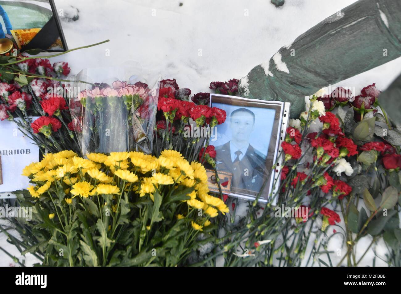 Moscow. Russia. February 6, 2018. People lay flowers near the Russian ...