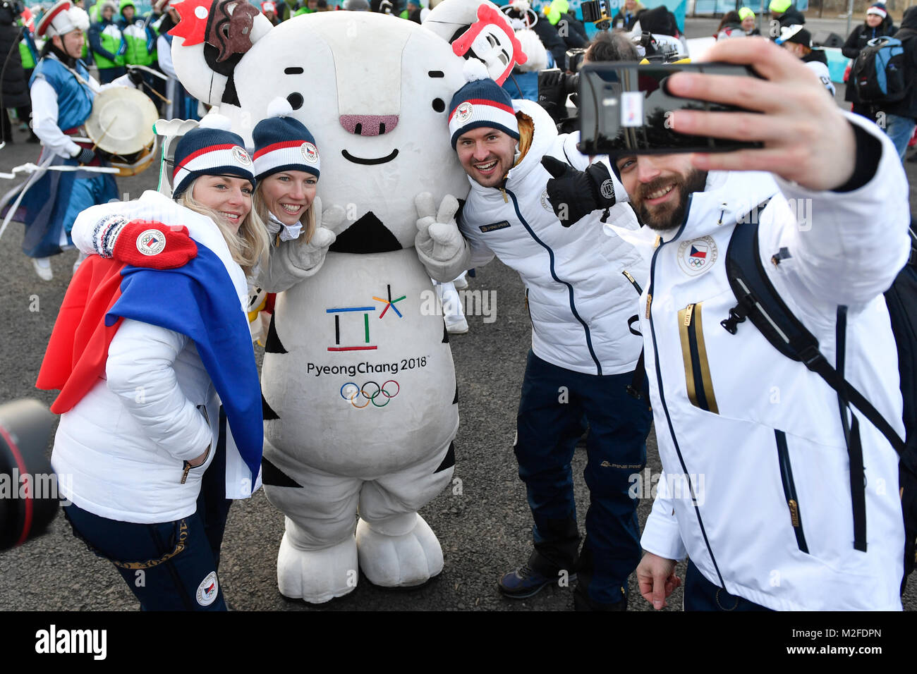 Pyeongchang, Korea. 07th Feb, 2018. Members of Czech Olympic Team pose ...