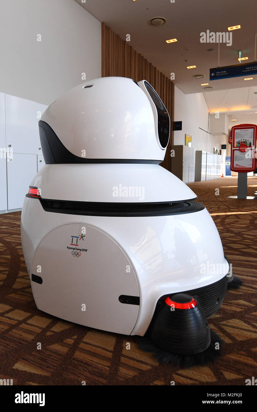 A cleaning robot performs at the Main Press Center (MPC) of the ...