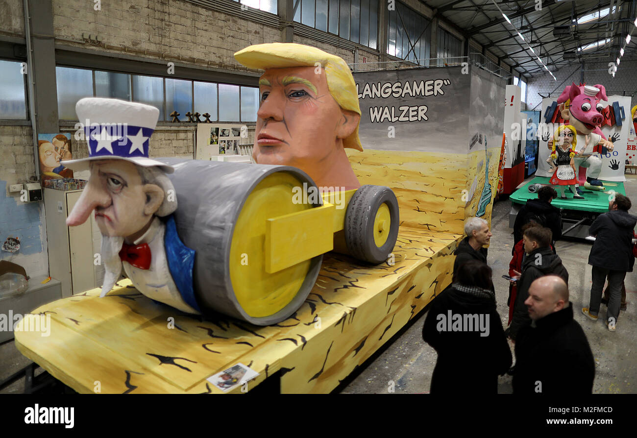Cologne, Germany. 2nd Feb, 2018. A Trump-themed wagon will be presented ...