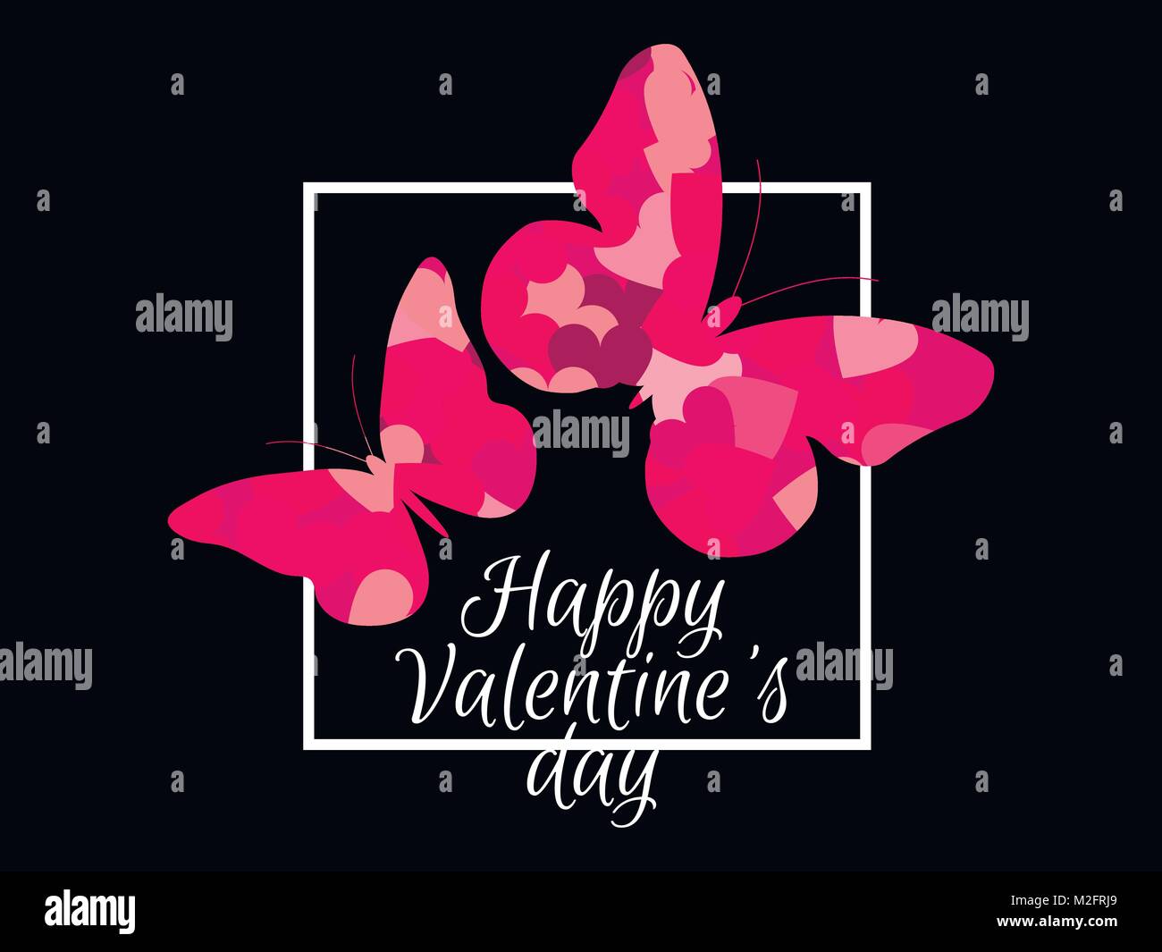 Happy Valentine's Day butterflies and frame. Festive background for ...