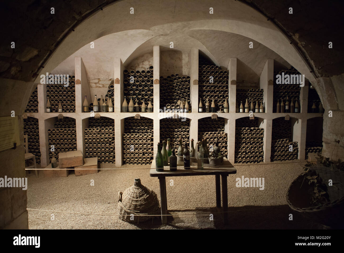 The cellar to the storage of wine in the castle Valencay. Loire Valley ...