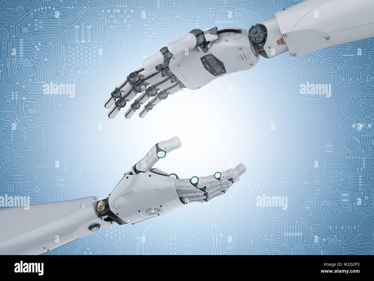 3d rendering robot hand palm reach out to another Stock Photo - Alamy