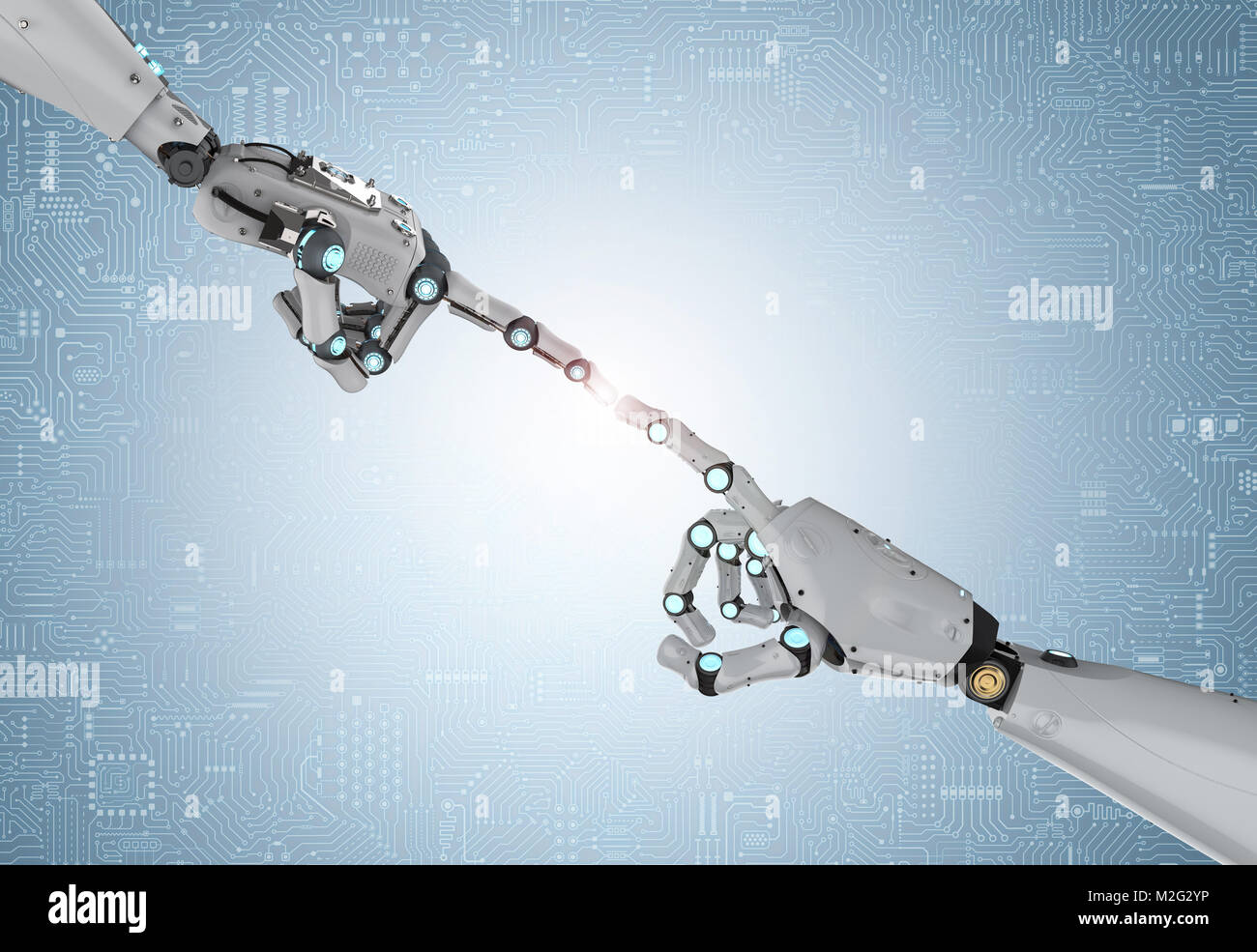 connection concept with 3d rendering robotic hand pointing Stock Photo ...