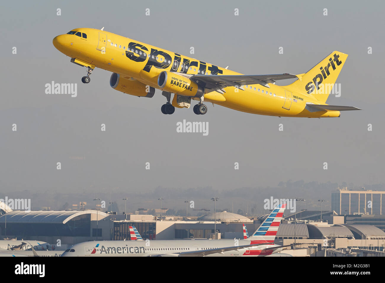 Spirit Airlines Bright Yellow Airbus A320 Taking Off From Los Angeles ...