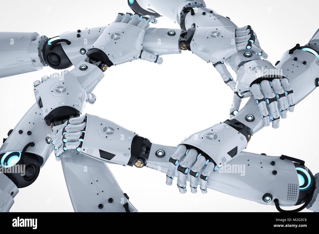 3d rendering robot hand holding together or robot teamwork Stock Photo ...