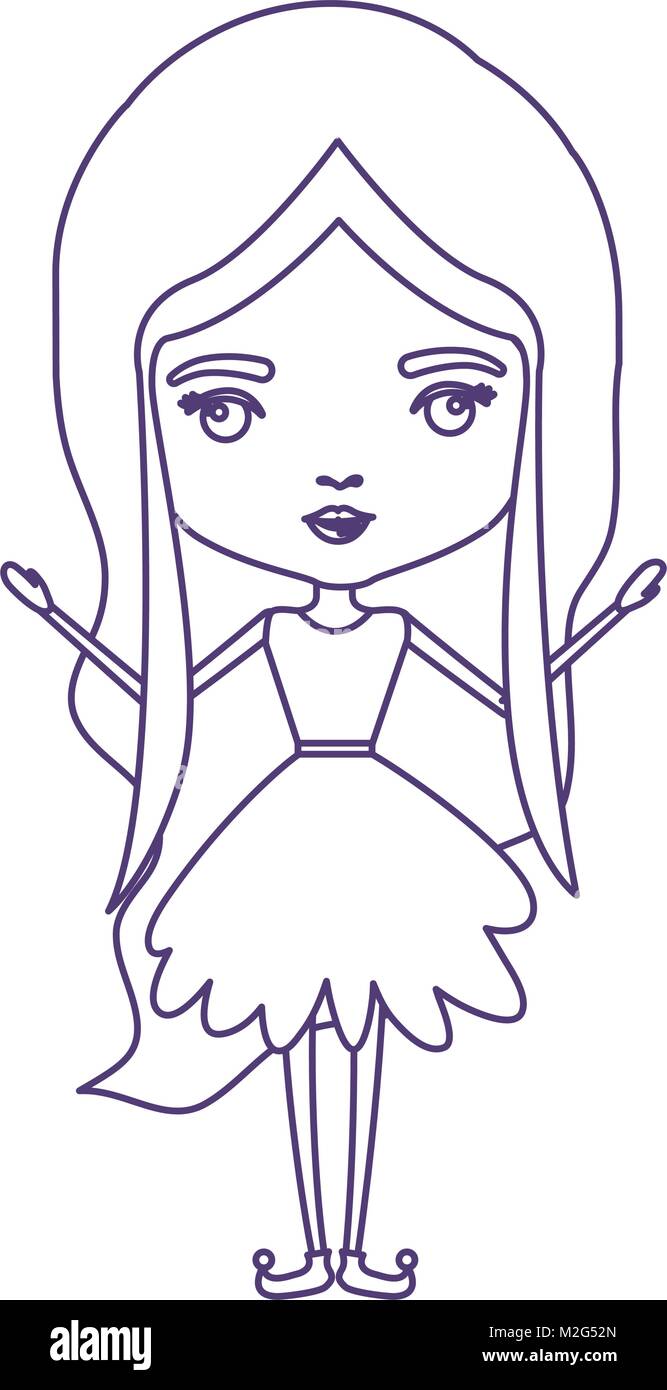 girly fairy without wings and long wavy hair in purple contour over ...