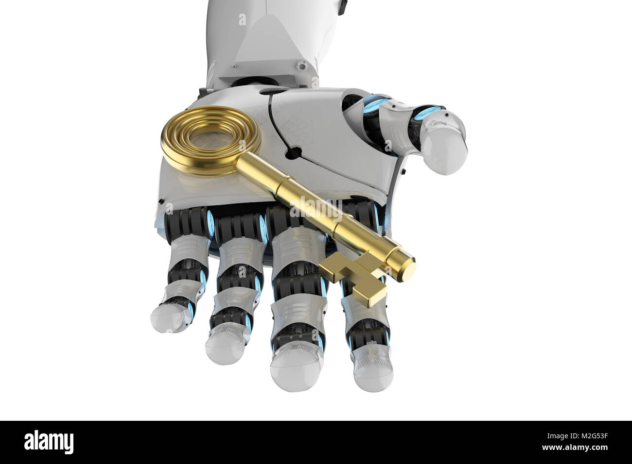 3d rendering robot hand holding golden key isolated on white Stock ...