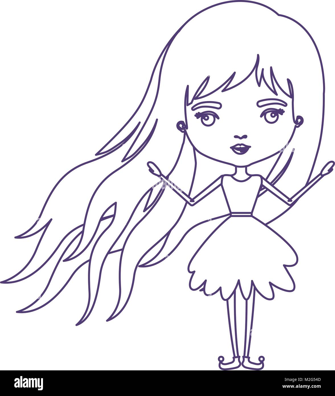 girly fairy without wings and long hair in purple contour over white ...