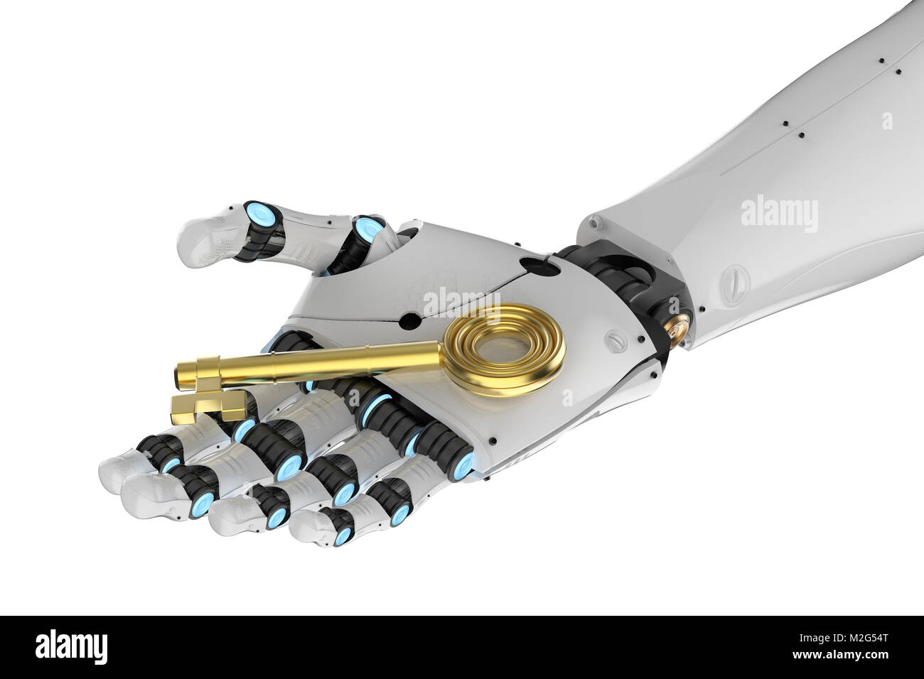 3d rendering robot hand holding golden key isolated on white Stock ...