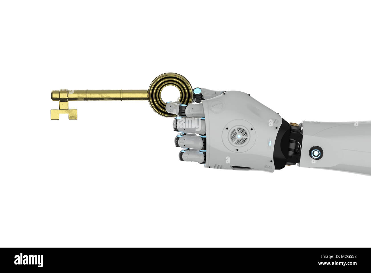 3d rendering robot hand holding golden key isolated on white Stock ...