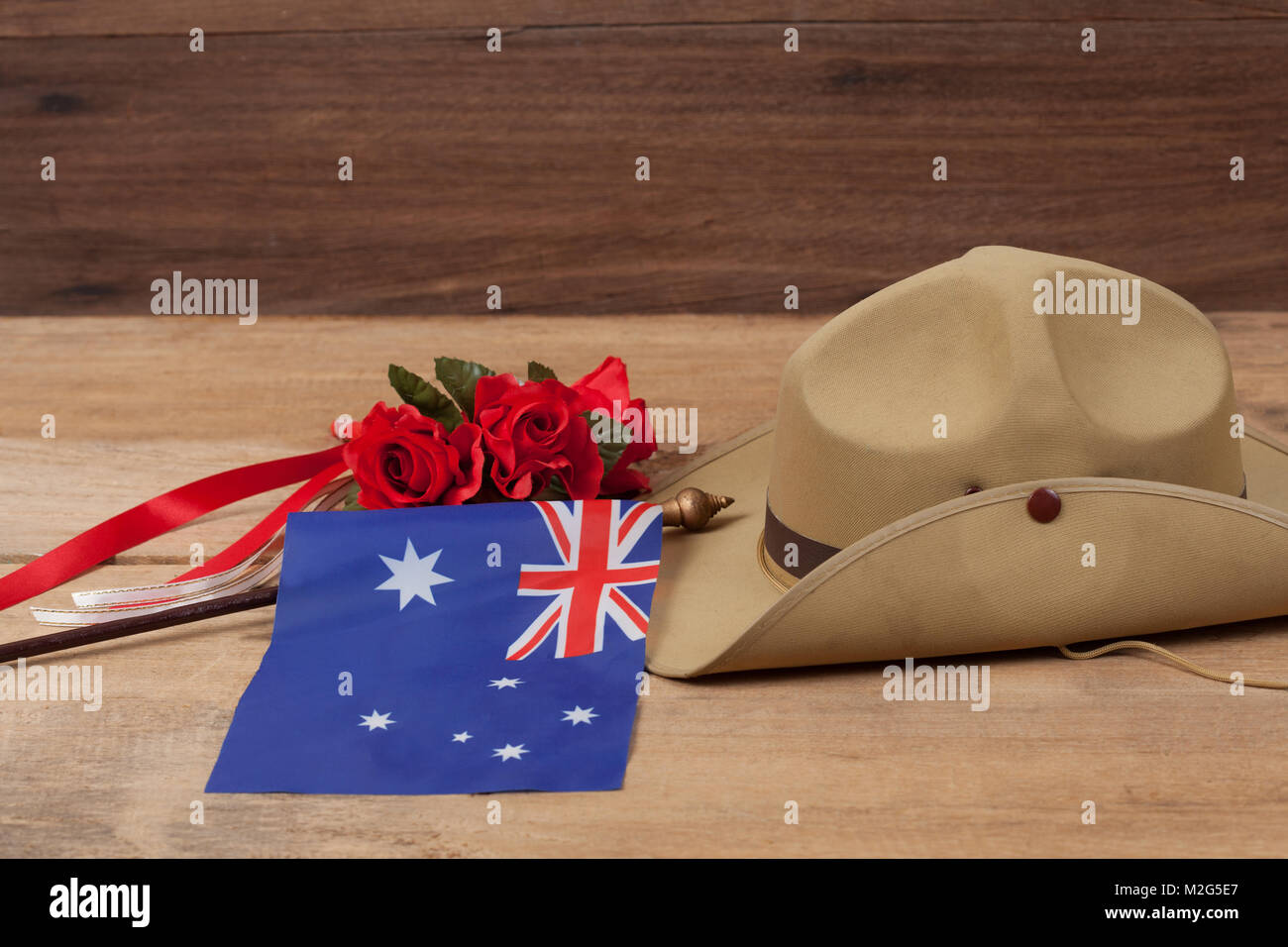 Anzac army slouch hat with Australian Flag on vintage Stock Photo - Alamy