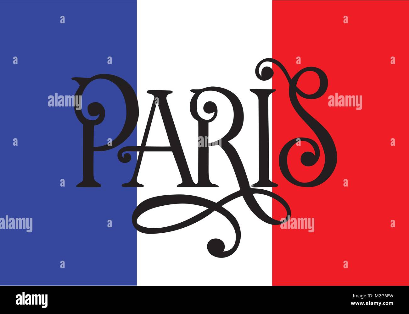 Handwritten inscription Paris on colors of the national flag of France ...