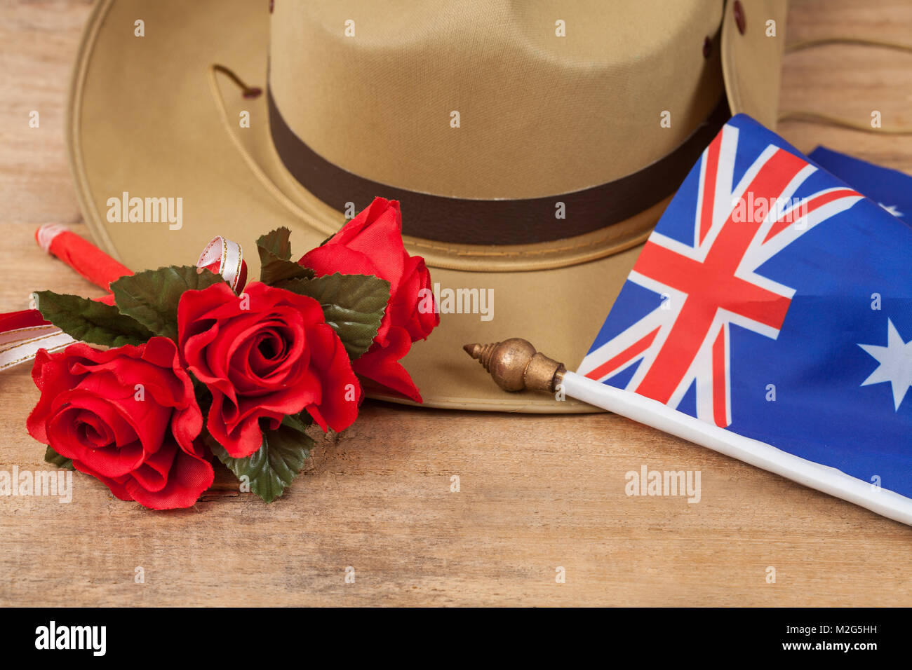 Anzac army slouch hat with Australian Flag on vintage Stock Photo - Alamy