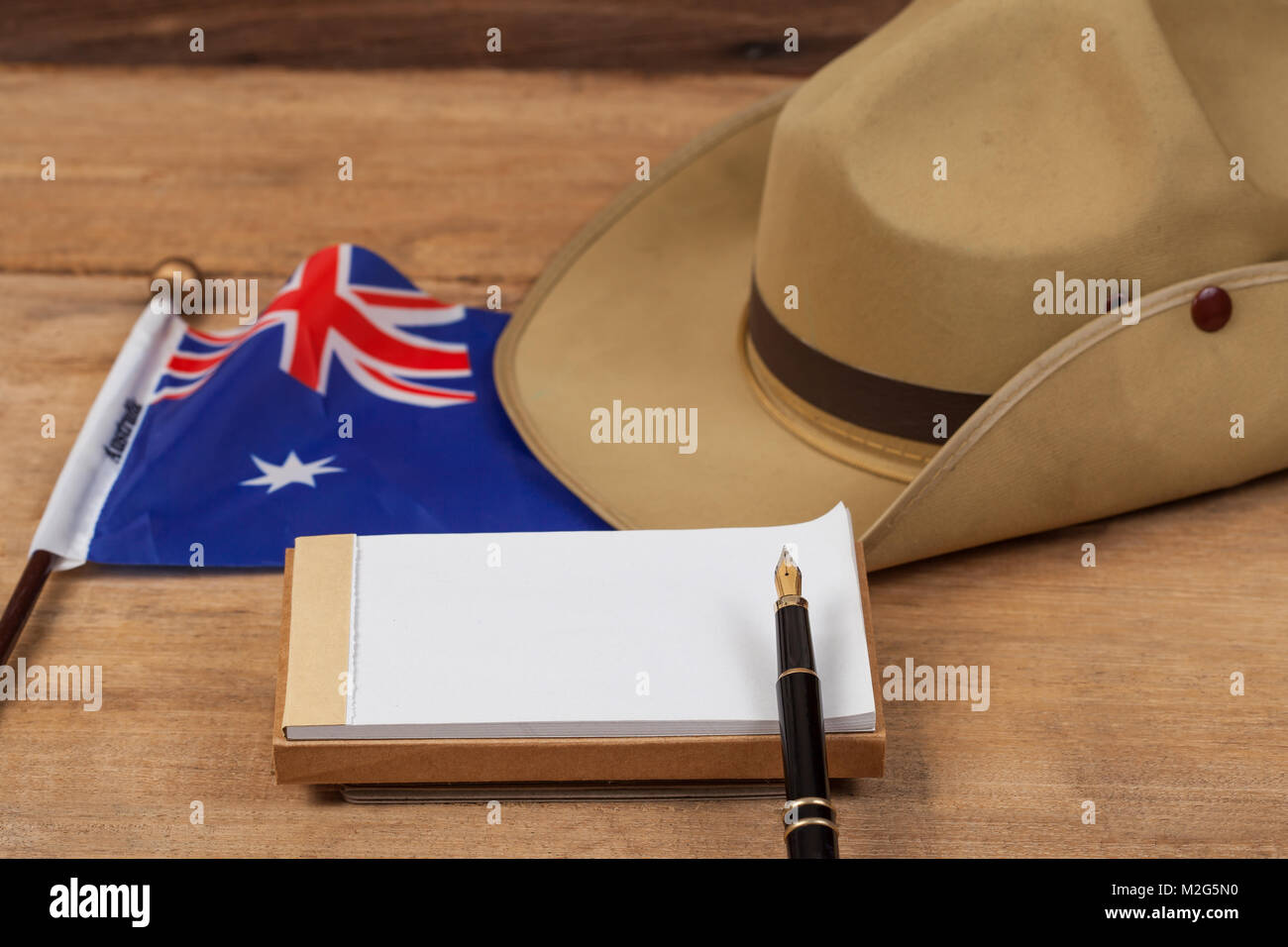 Anzac army slouch hat with Australian Flag on vintage Stock Photo - Alamy