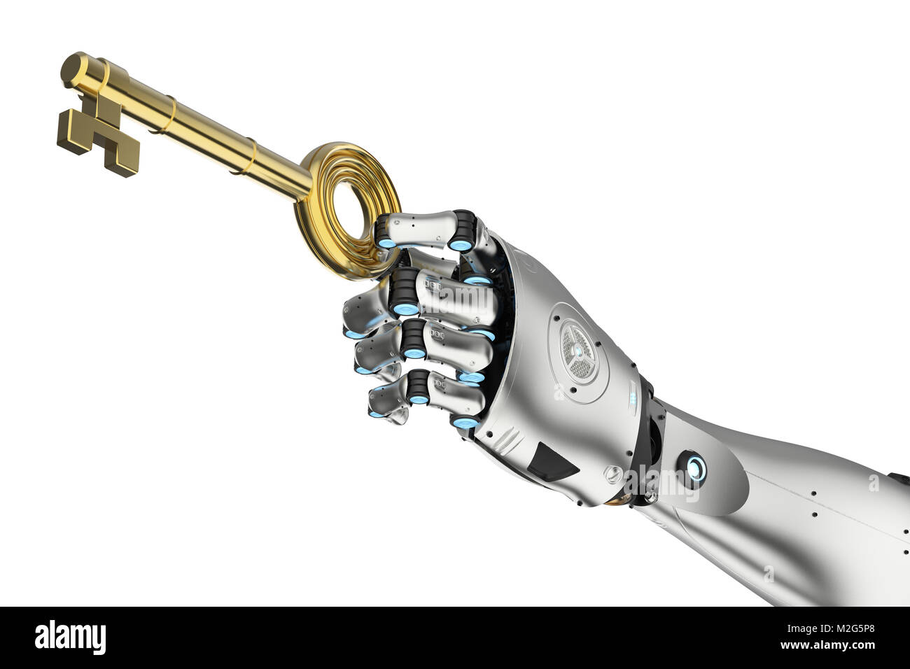 3d rendering robot hand holding golden key isolated on white Stock ...