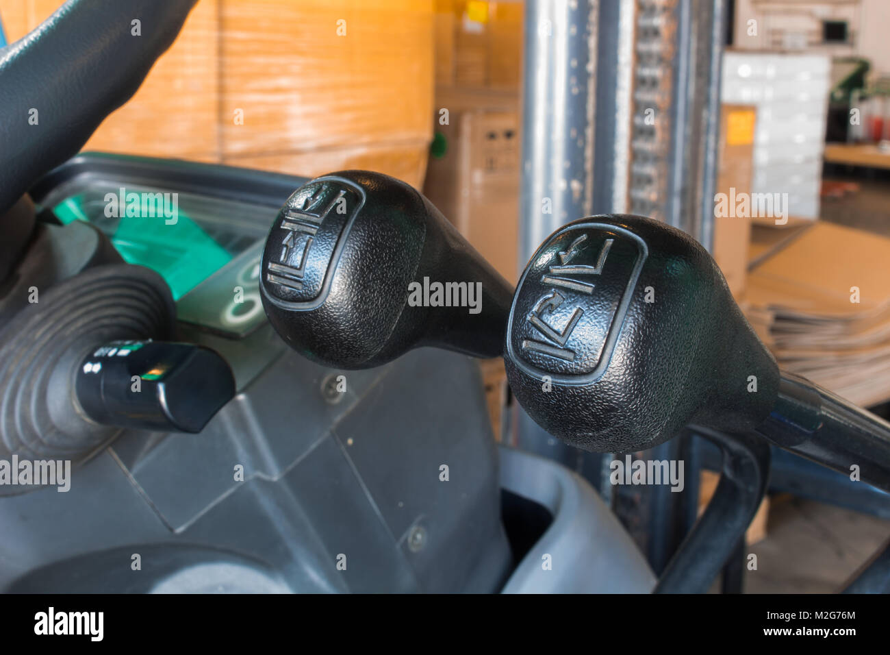 The lever hydraulic system of forklifts Stock Photo - Alamy