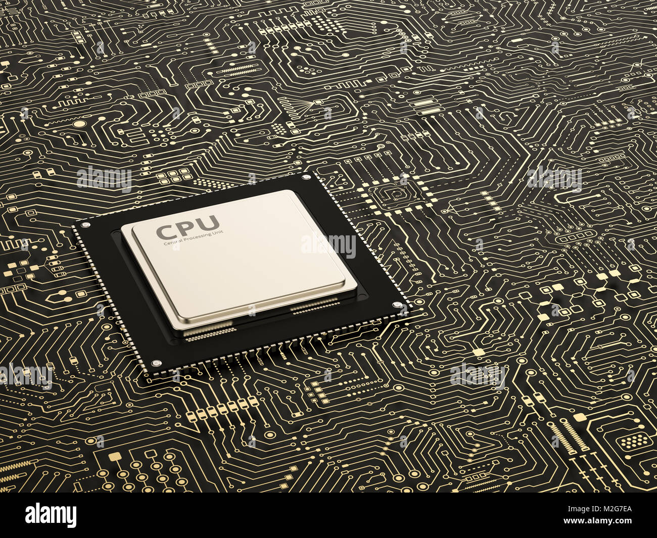 3d rendering cpu chip on circuit board background Stock Photo - Alamy