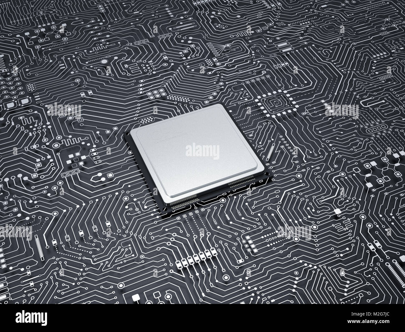 3d rendering cpu chip on circuit board background Stock Photo - Alamy