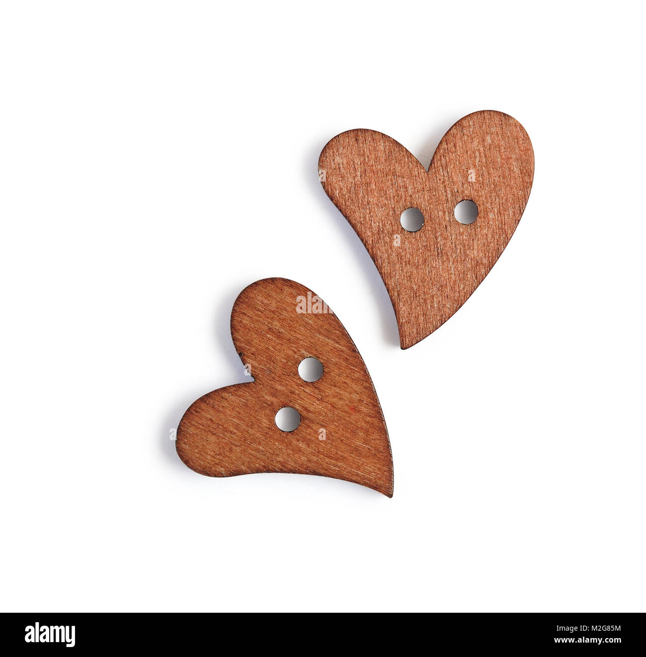 Two wooden hearts isolated on isolated clipping mask on white ...