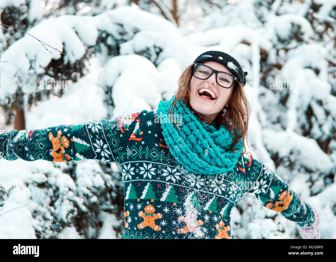 Girl Throwing Up Snow Stock Photo - Alamy