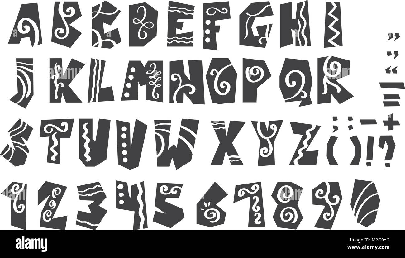 Grunge full alphabet and numerals vector illustration. Modern ...