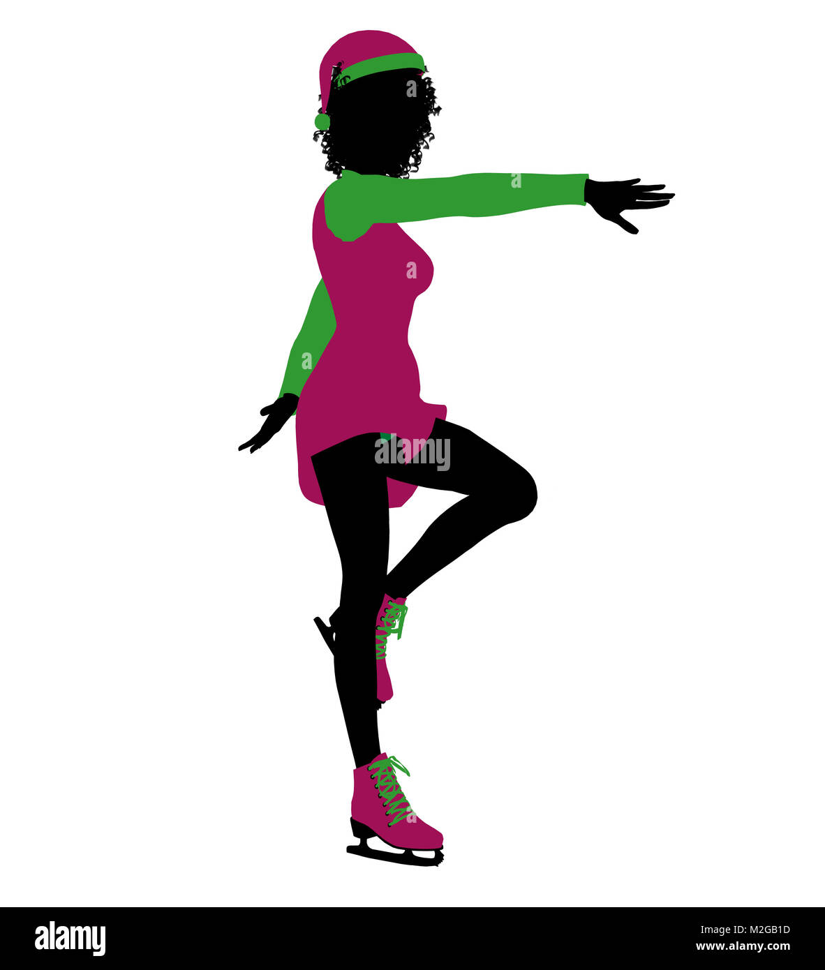 African ameircan christmas elf ice skating illustration silhouette on a ...