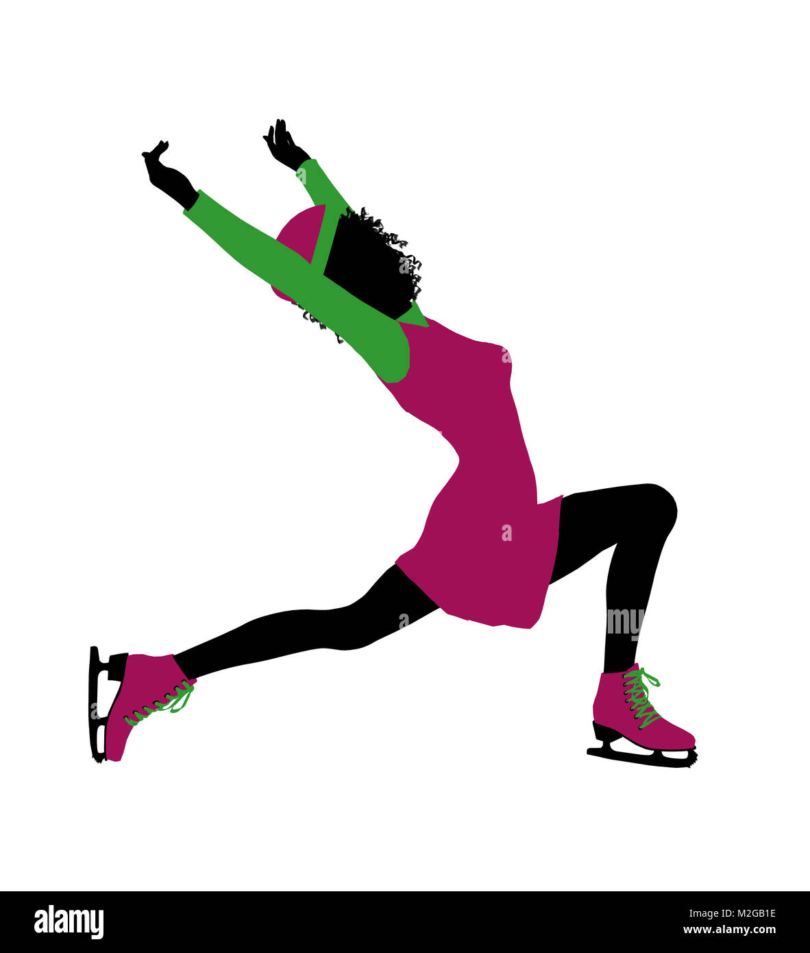 African ameircan christmas elf ice skating illustration silhouette on a ...