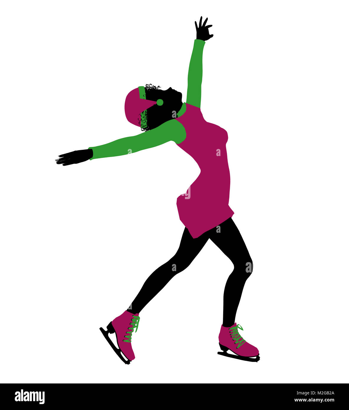 African ameircan christmas elf ice skating illustration silhouette on a ...