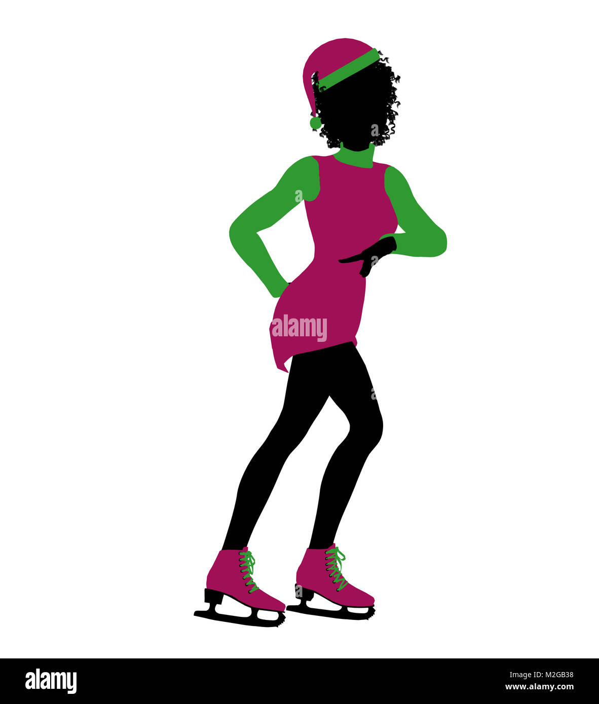 African ameircan christmas elf ice skating illustration silhouette on a ...