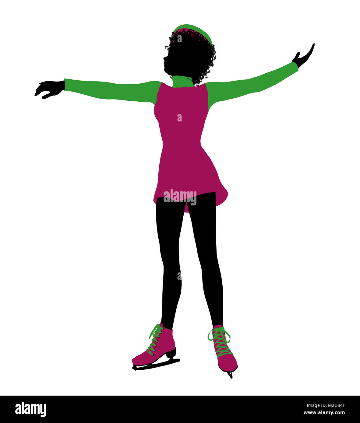 African ameircan christmas elf ice skating illustration silhouette on a ...